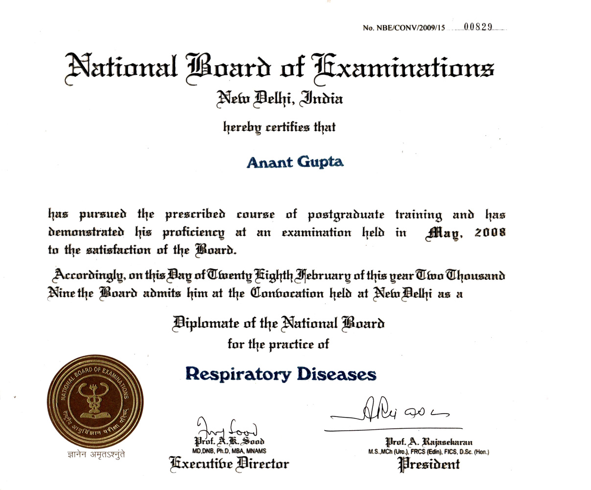 Shantam Chest & Sleep Disorders Center | Certificates
